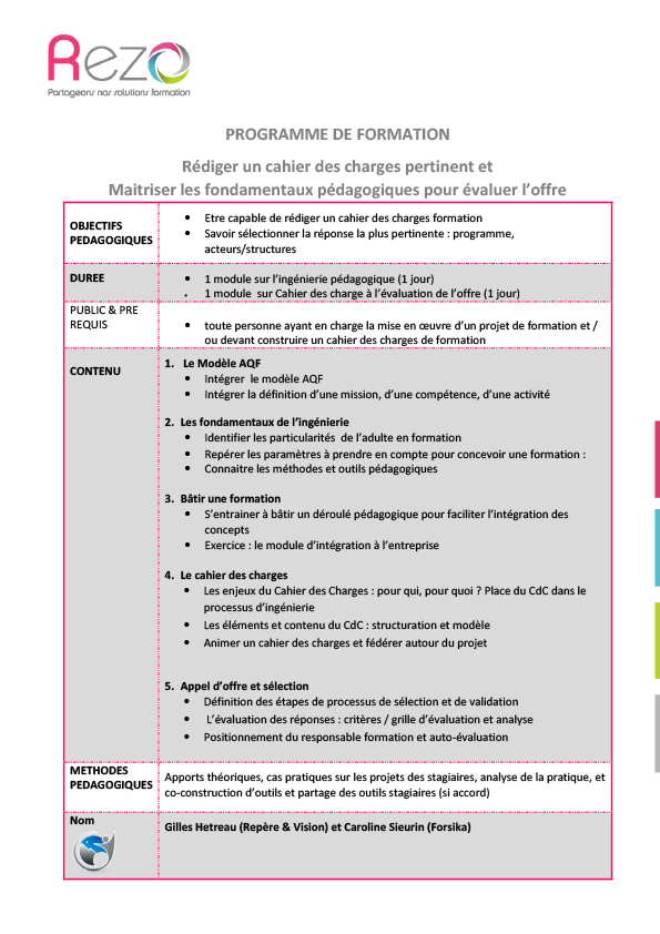 Fiche de formation : mini PAF REZO - Repère et Vision